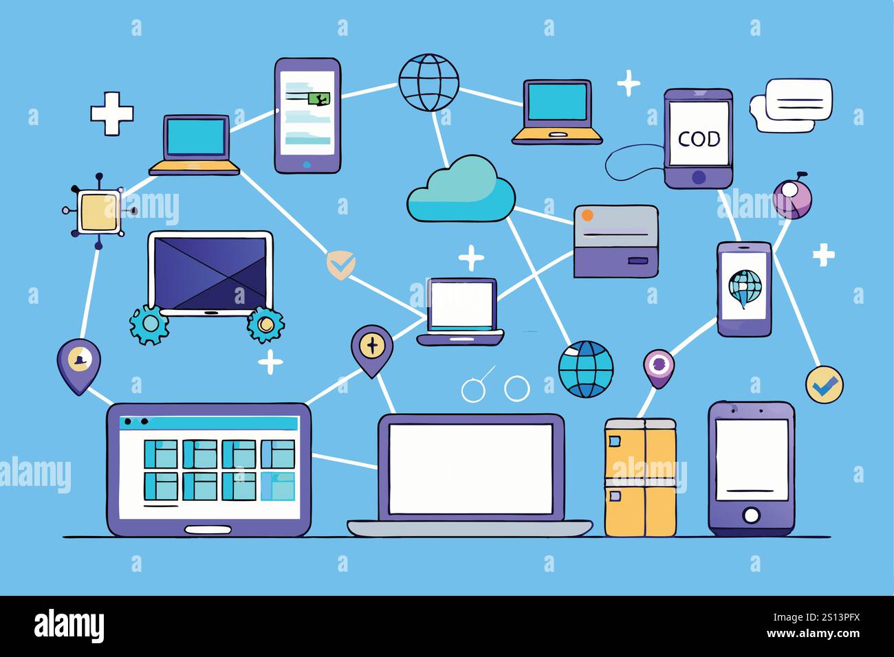 colorful vector design showing an online education ecosystem with ...