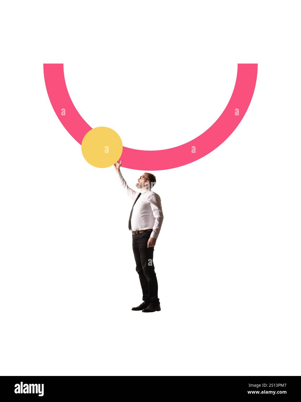 Poster. Contemporary art collage. Man standing, reaching towards ...