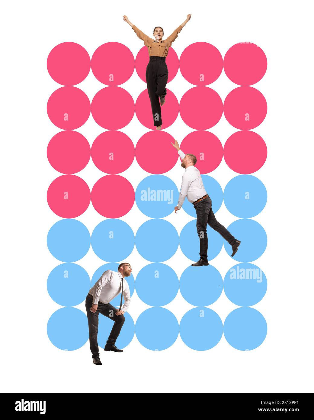 Poster. Contemporary art collage. Team engaging with statistic graph ...