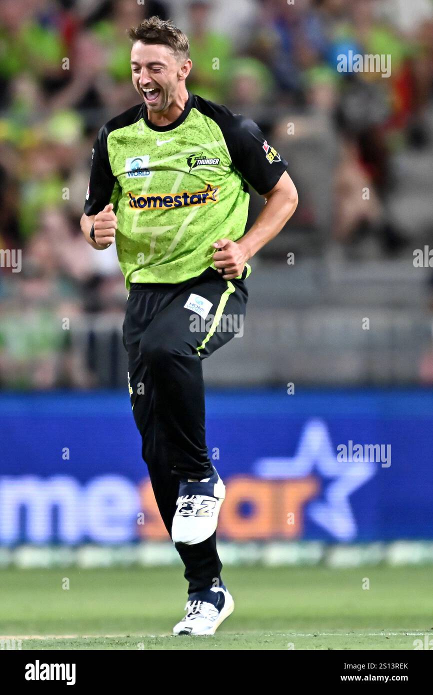 Daniel Sams of Sydney Thunder celebrates after dismissing Ferguson O ...
