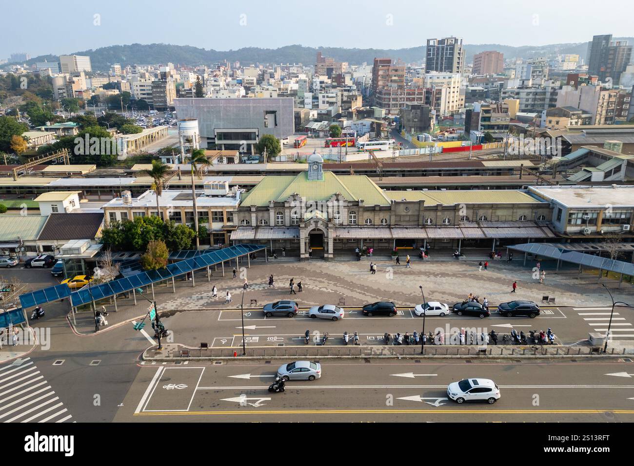 Aerial view of hsinchu city in front of the Hsinchu Station in Taiwan ...