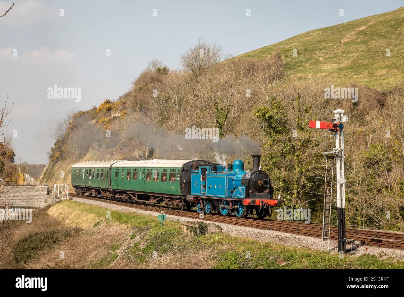 CR '439' class 0-4-4T No. 419 arrives at Corfe Castle station on the ...