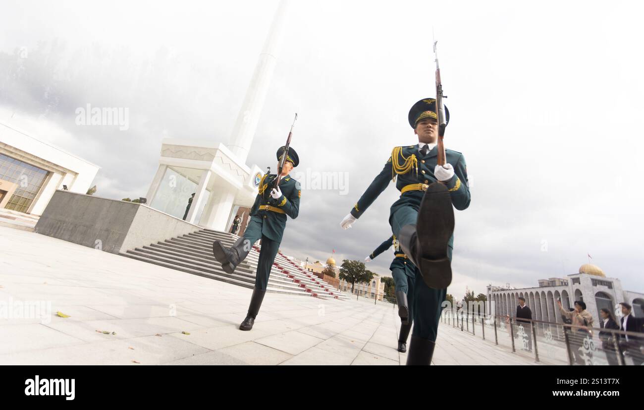 Bishkek, Kyrgyzstan- October 11 2024: Changing of the guard at Ala-Too ...
