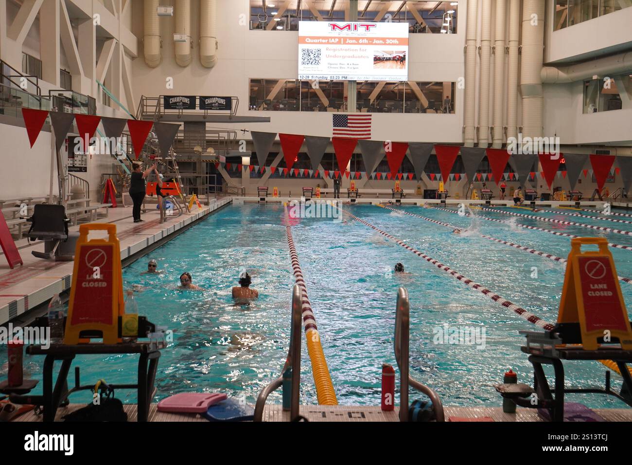 Boston, Massachusetts, USA. 28th Dec, 2024. People swim in the campus ...