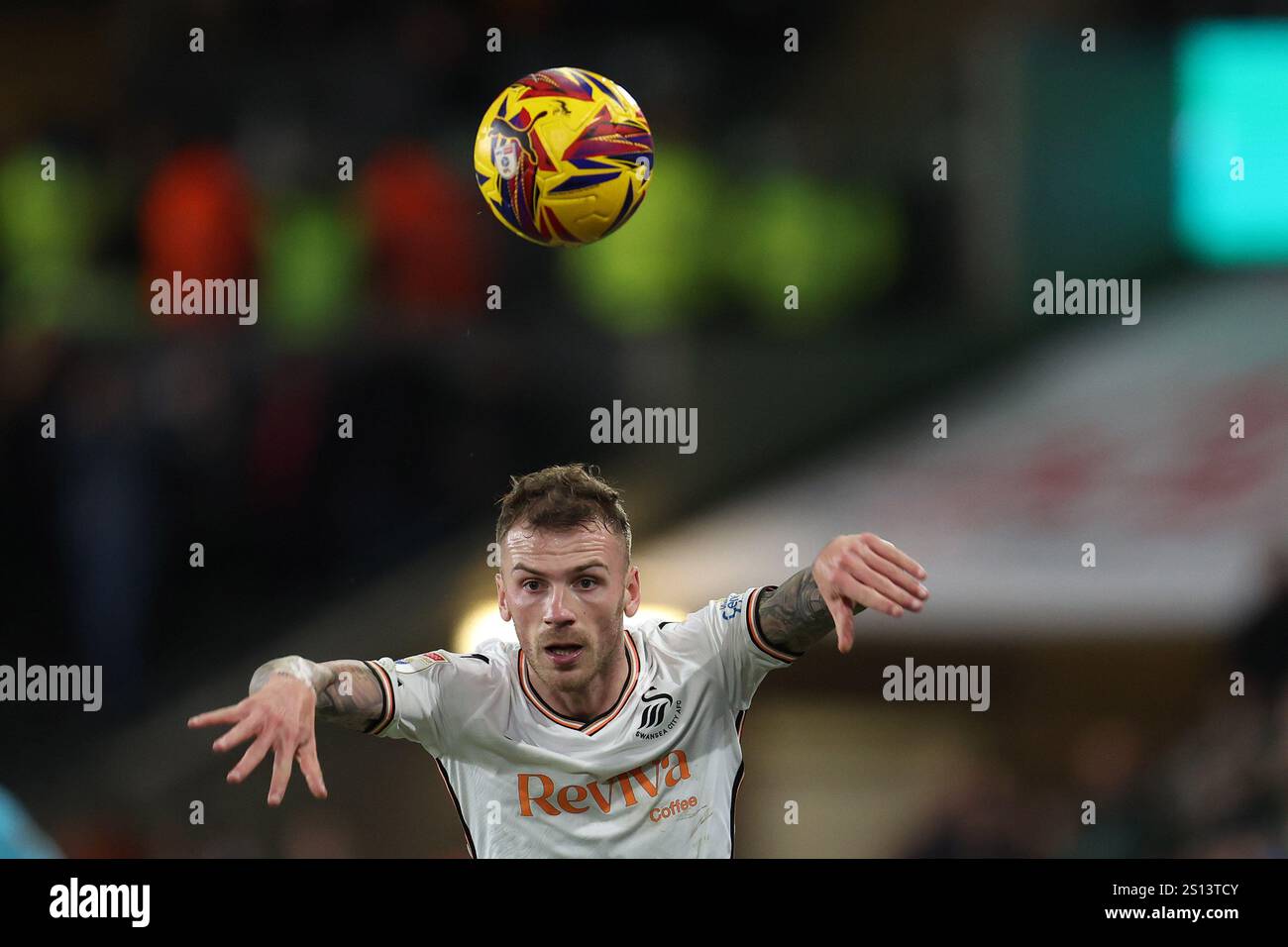 Swansea, UK. 29th Dec, 2024. Josh Tymon of Swansea City takes a throw ...
