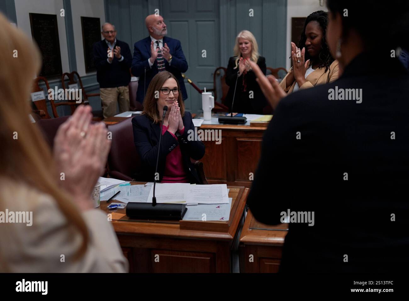 U.S.-Rep.-elect Sarah McBride, D-Del., acknowledges applause after her ...