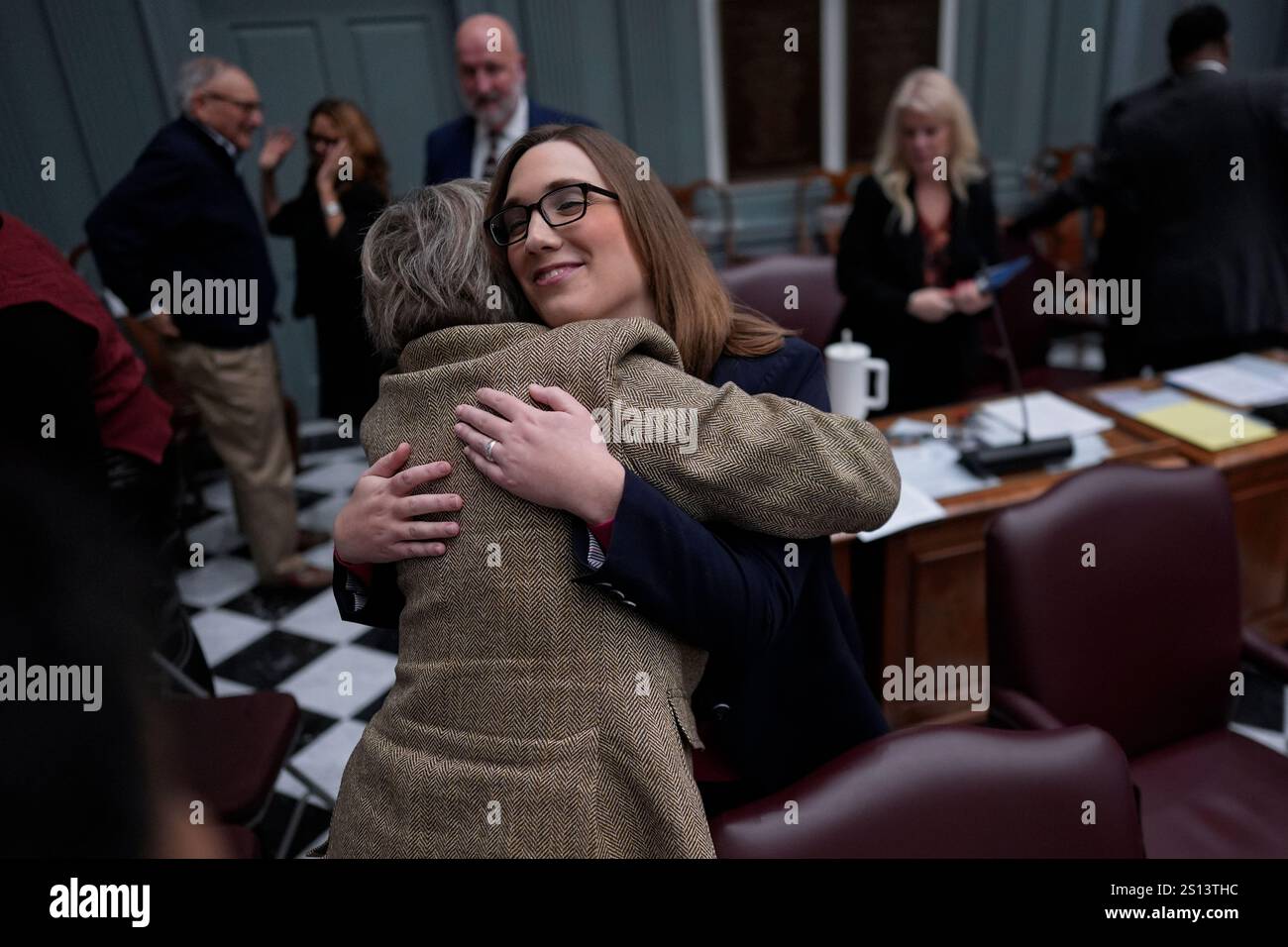 U.S.-Rep.-elect Sarah McBride, D-Del., hugs Delaware State Democrat ...