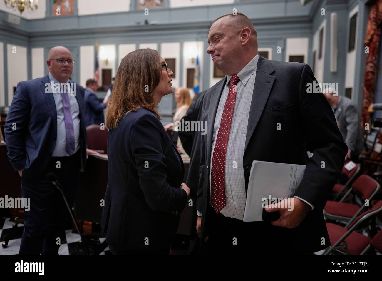U.S.-Rep.-elect Sarah McBride, D-Del., center, talks with Delaware ...