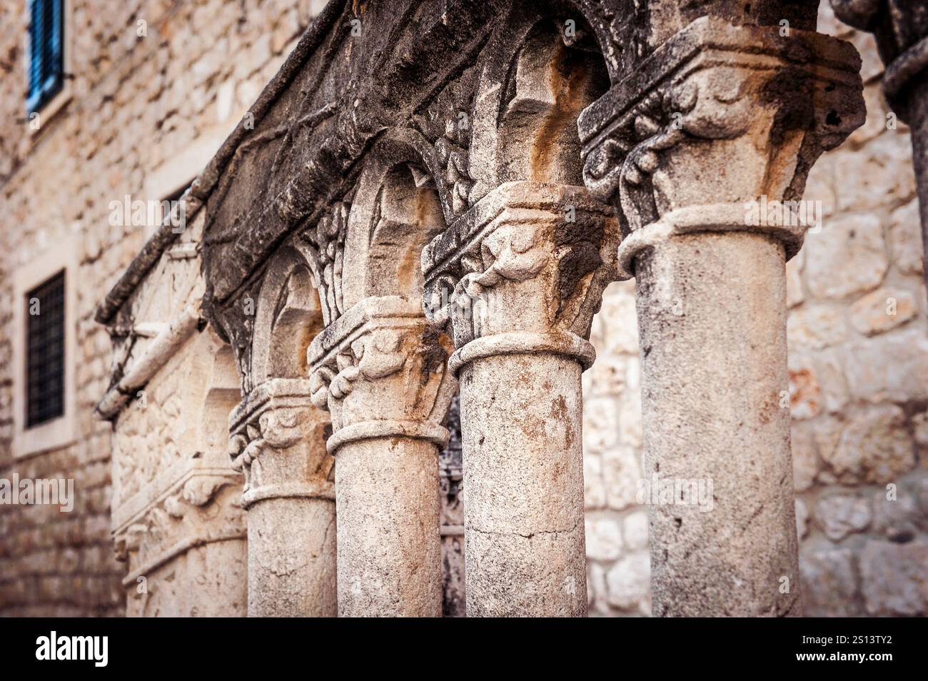 Architectural detail of columns in the old town of Dubrovnik Stock ...