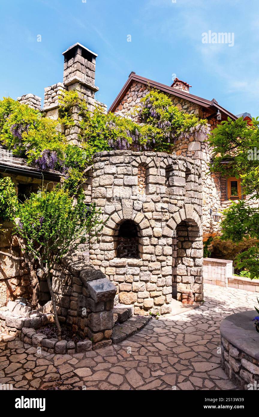 Architectural details of the stone castle in Mediterranean style Stock ...