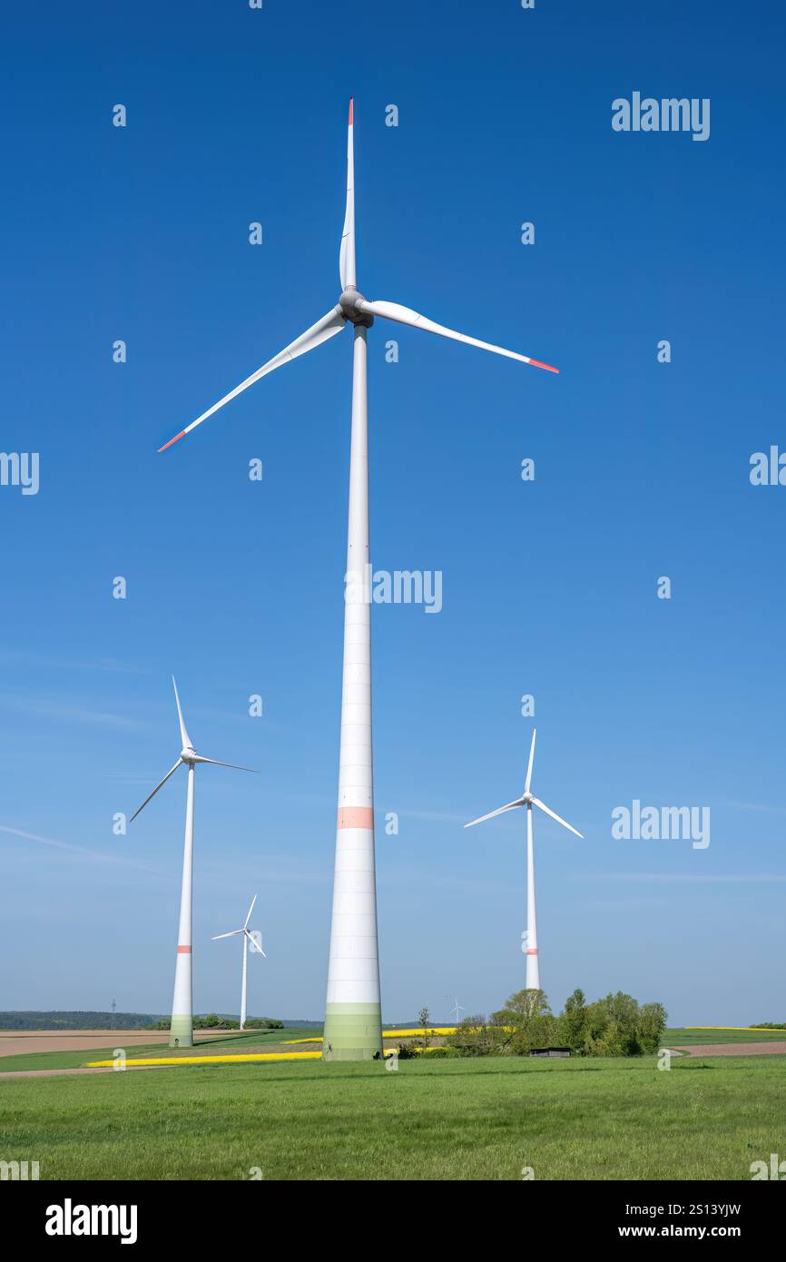 Modern wind energy plants with agricultural fields seen in Germany ...