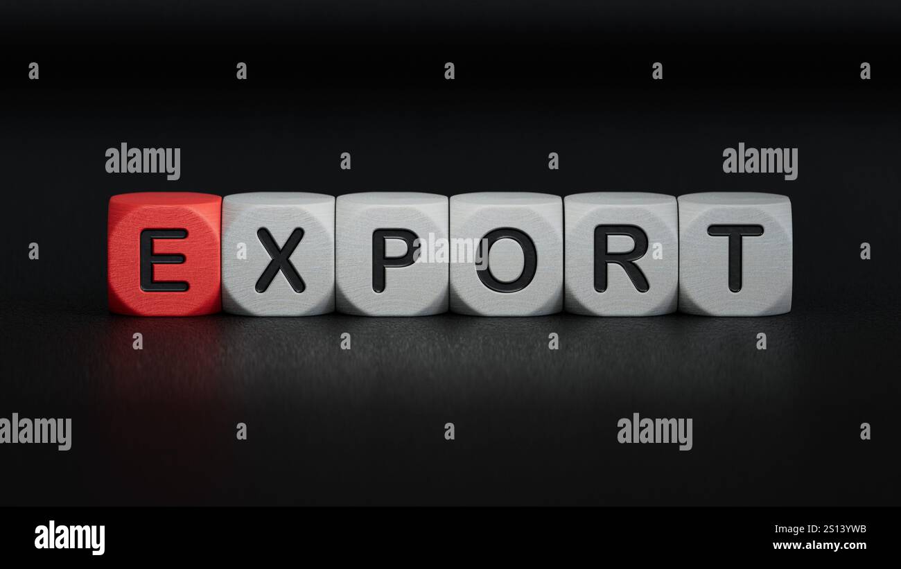 wooden cube block with EXPORT business word.close up of wooden elements ...