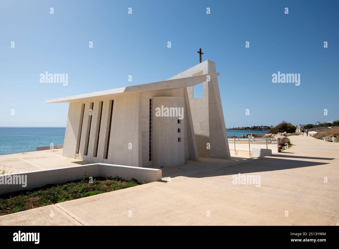 Small concrete chapel of Panagia thalassini with cross stands on ...