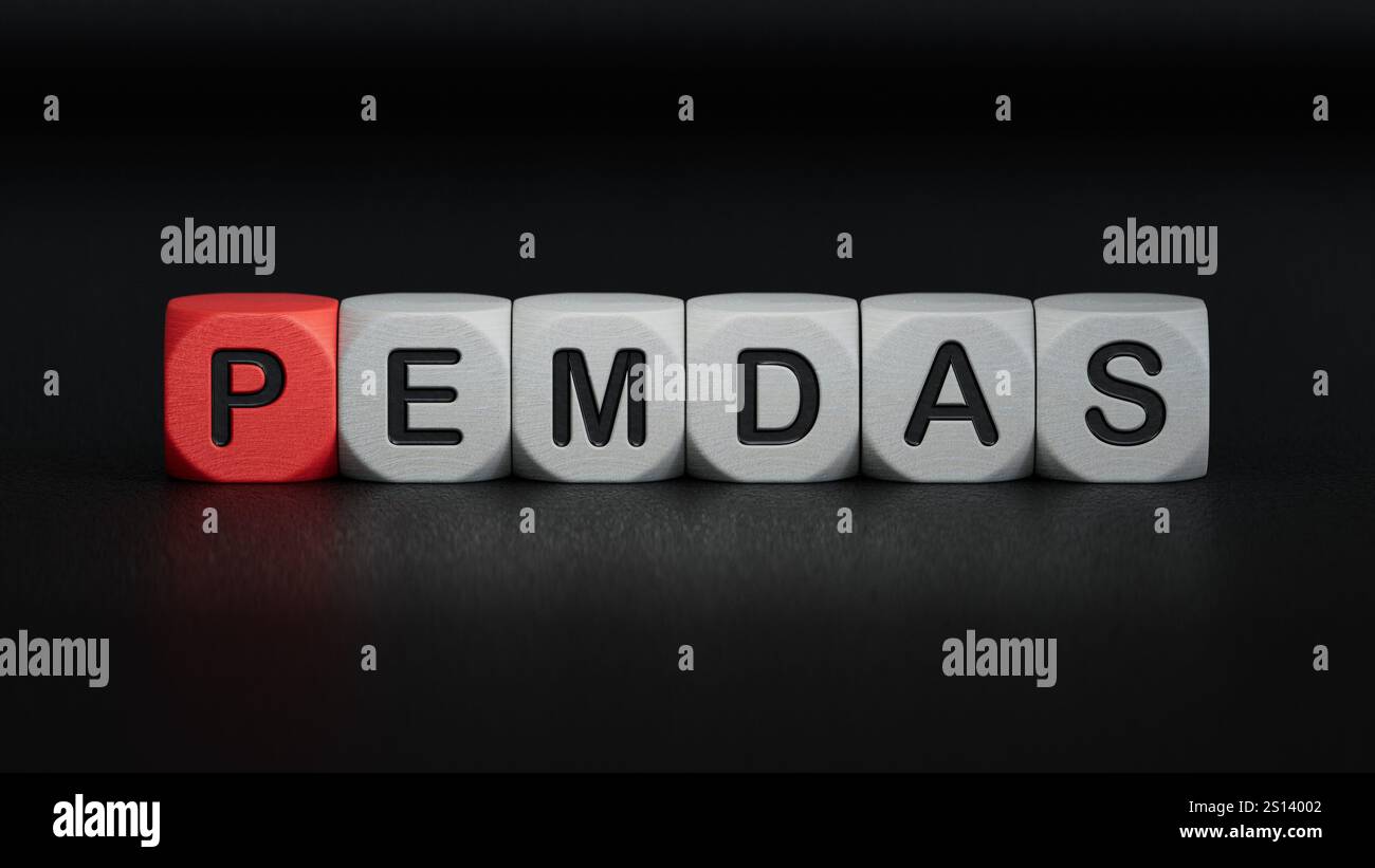 wooden cube block with PEMDAS business word.close up of wooden elements ...