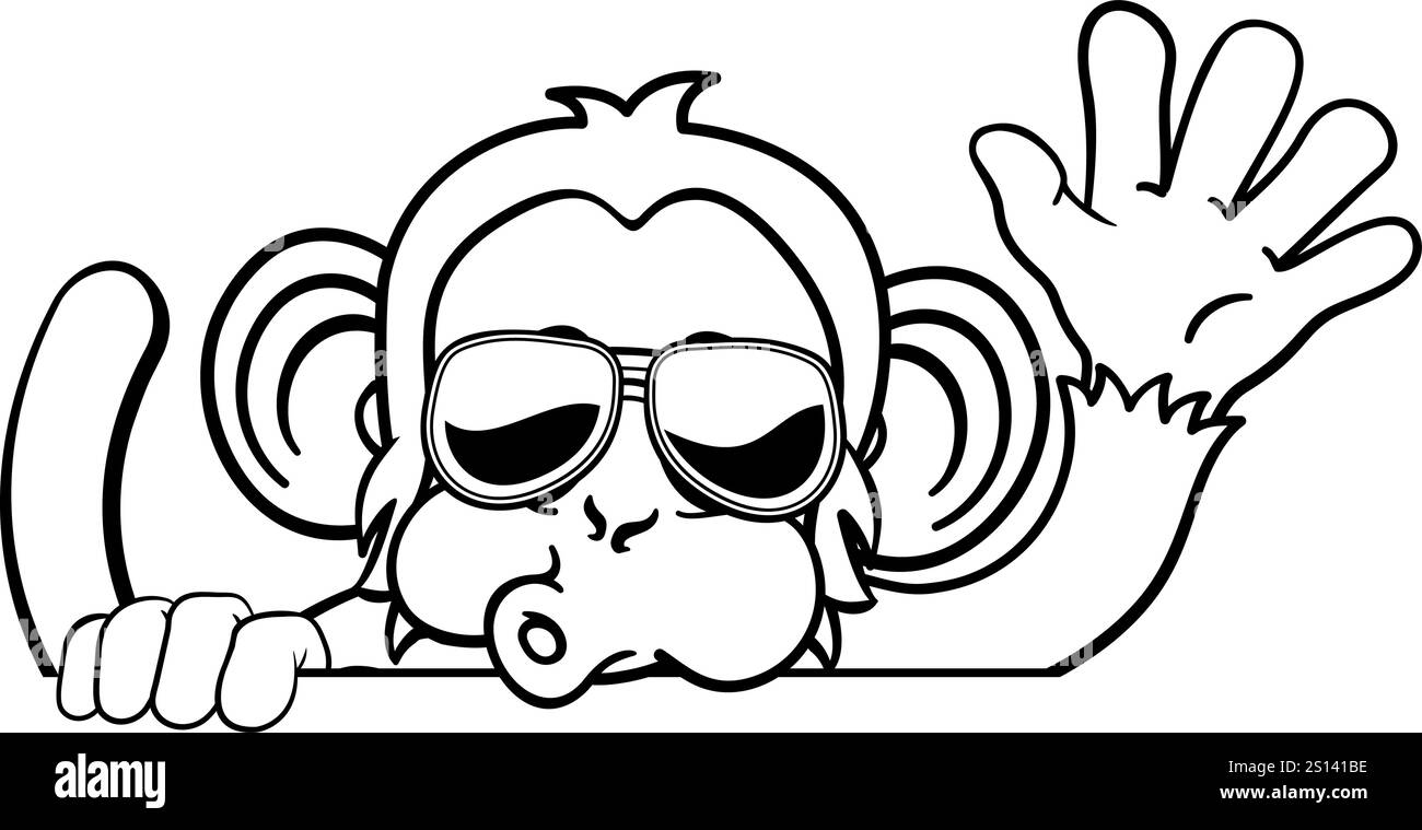Monkey Sunglasses Cartoon Animal Sign Waving Stock Vector Image & Art ...