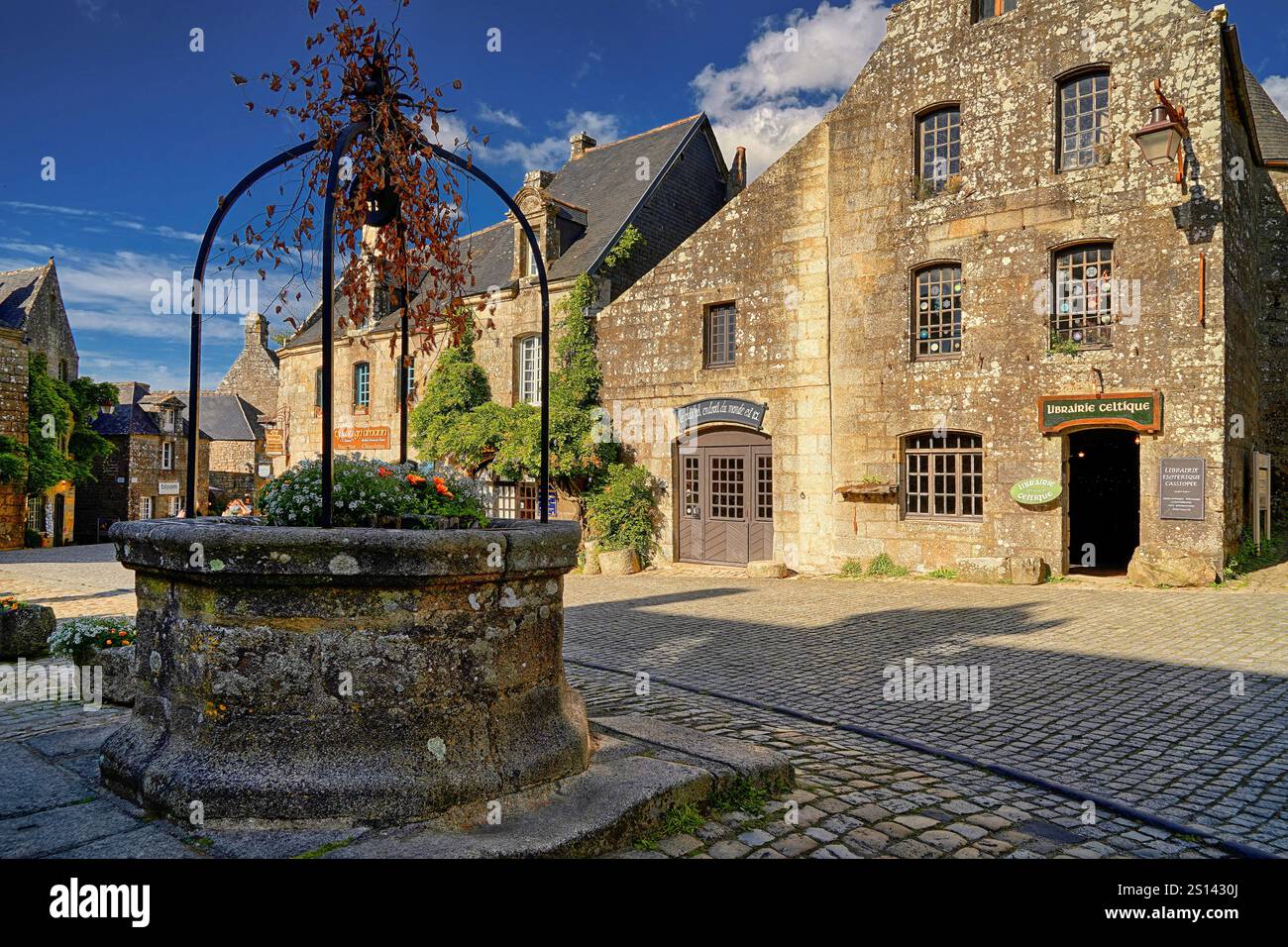 Square in the small municipality of Locronan in western France with ...