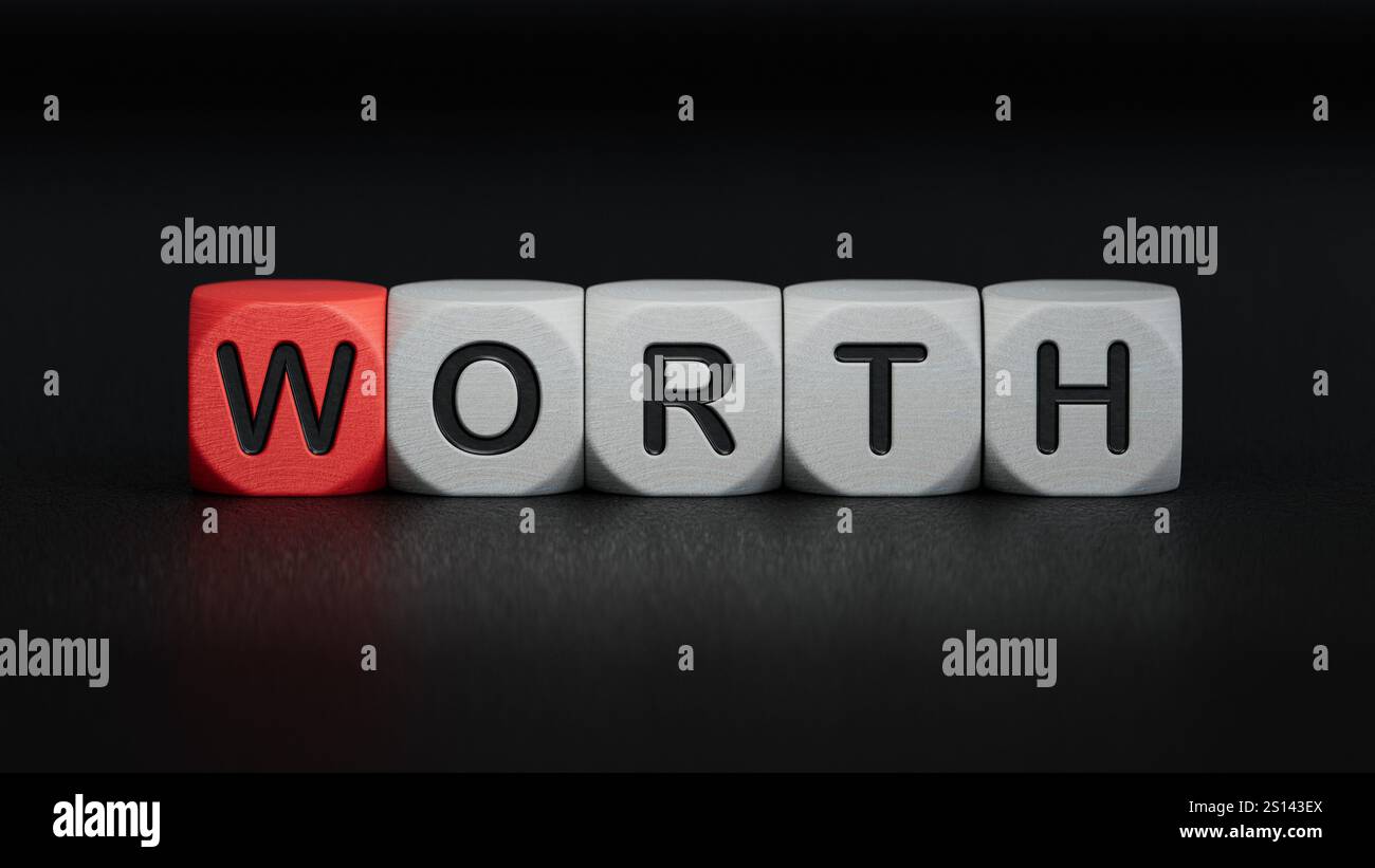 wooden cube block with WORTH business word. Mission, Vision and core ...