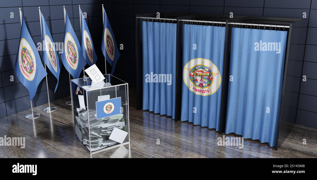 Minnesota - voting cabin, ballot box and flags at polling station - 3D ...