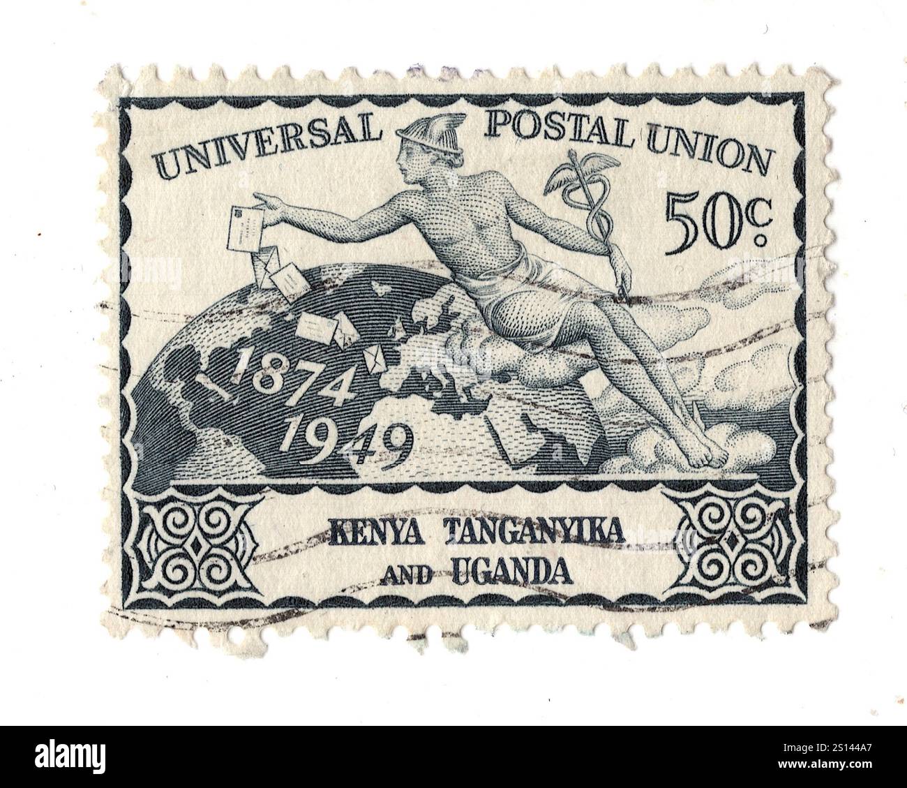 A vintage postage stamp from Kenya, Uganda and Tanganyika on a white ...