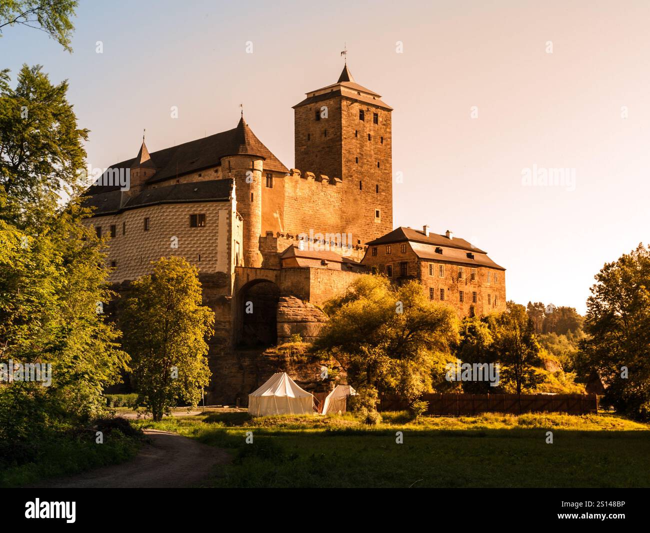 Kost Castle, medieval gothic castle with massive angular tower at ...