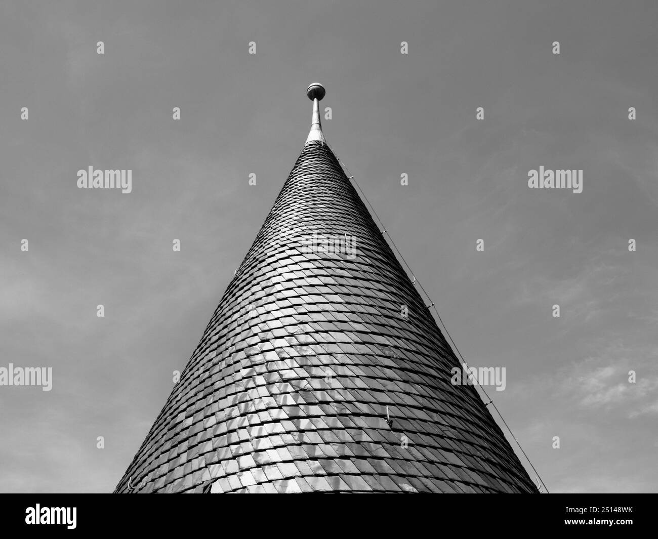 Architectural detail of conical roof typical for medieval castle towers ...