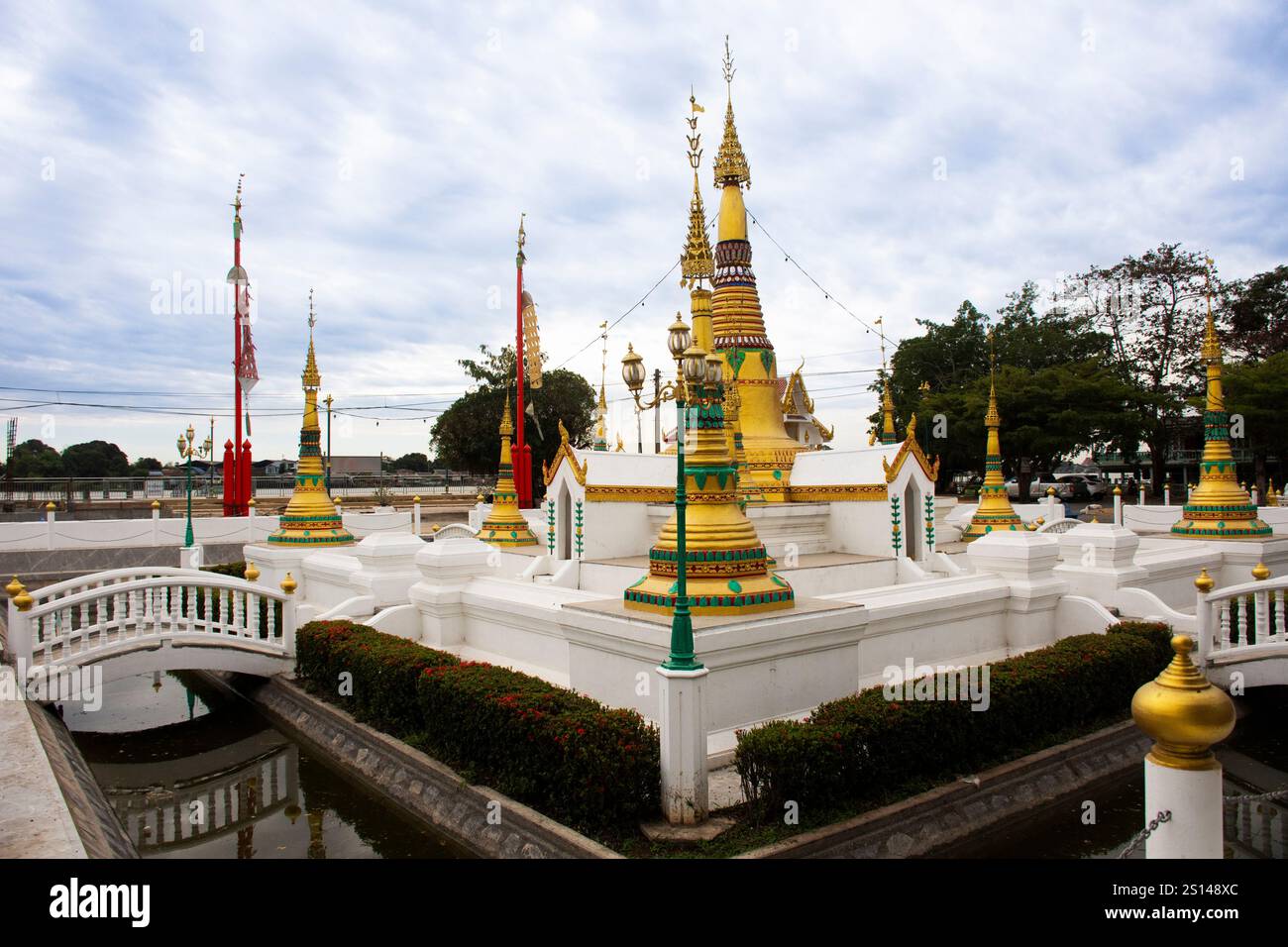 Ancient building stupa chedi mon raman style and antique old buddha ...