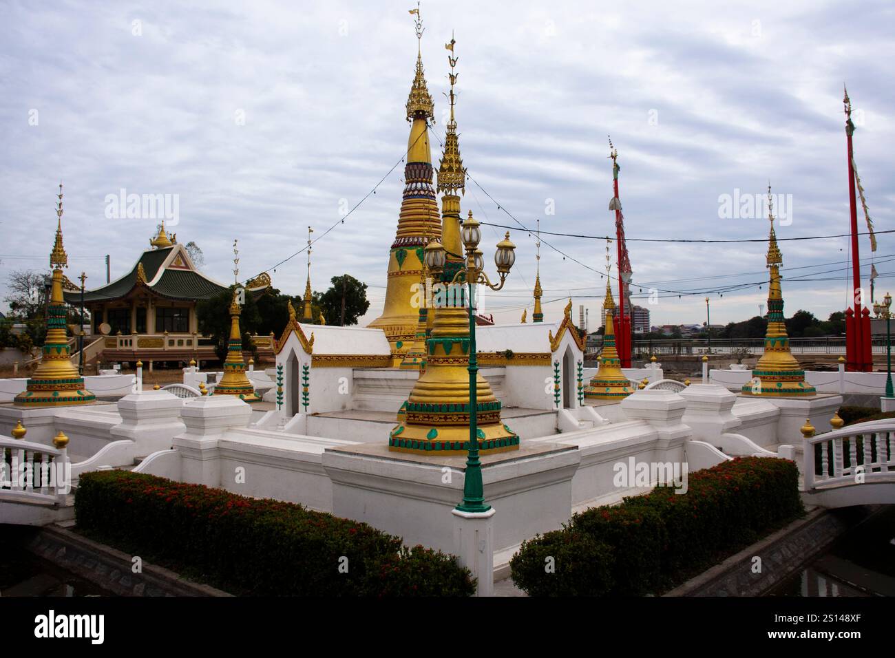 Ancient building stupa chedi mon raman style and antique old buddha ...