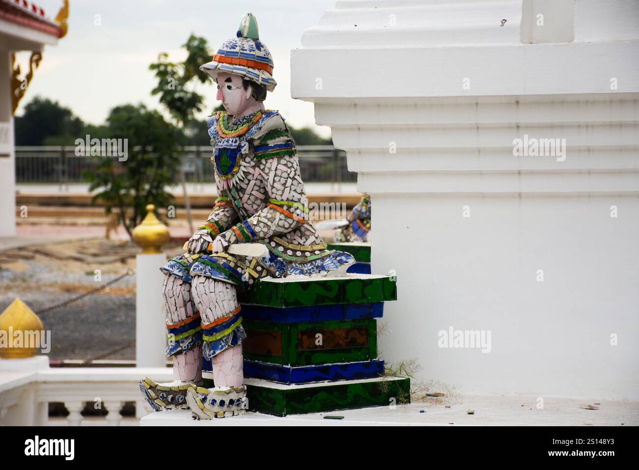 Colorful porcelain glazed tiles deity soldier statue or angel warrior ...