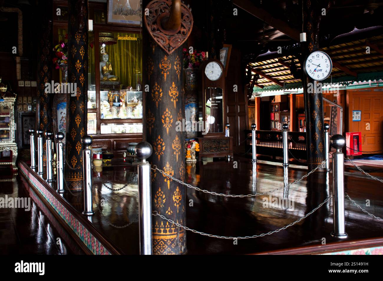 Ancient white jade buddha statue burma style in antique pavilion hall ...