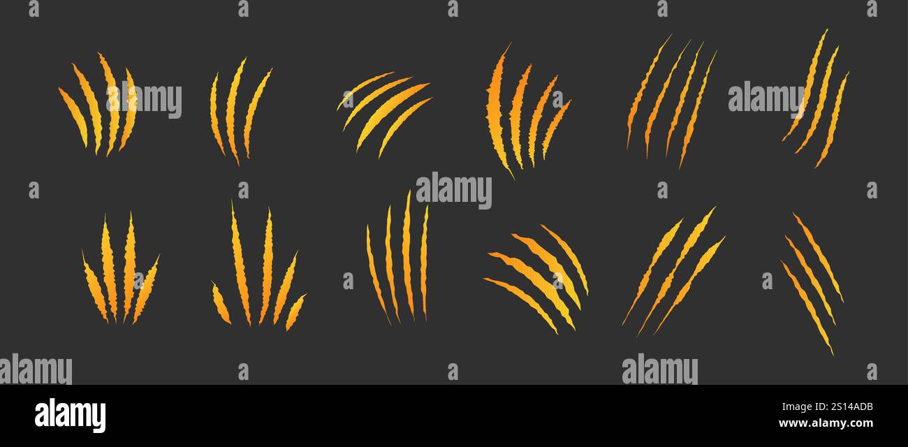 Cat scratch. Golden claw scratches set isolated on black background ...