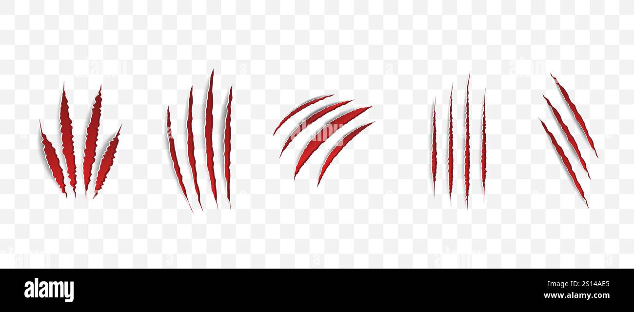 Cat scratch. Realistic set of animal claw marks isolated on transparent ...