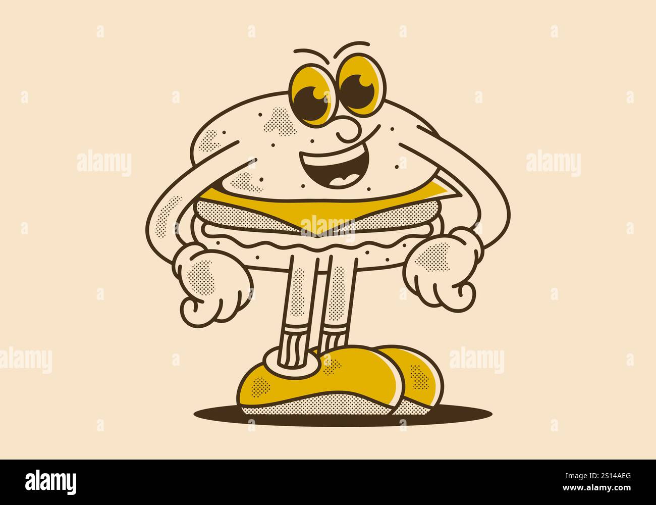 Standing burger character in happy face, illustration design Stock ...