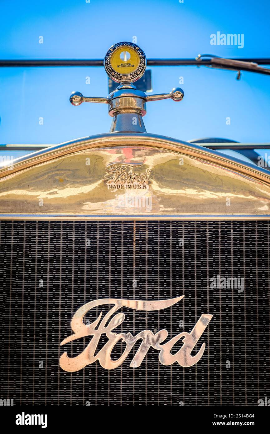 Lisbon, Portugal - Sep 29, 2024: Front view of Ford car radiator grille ...