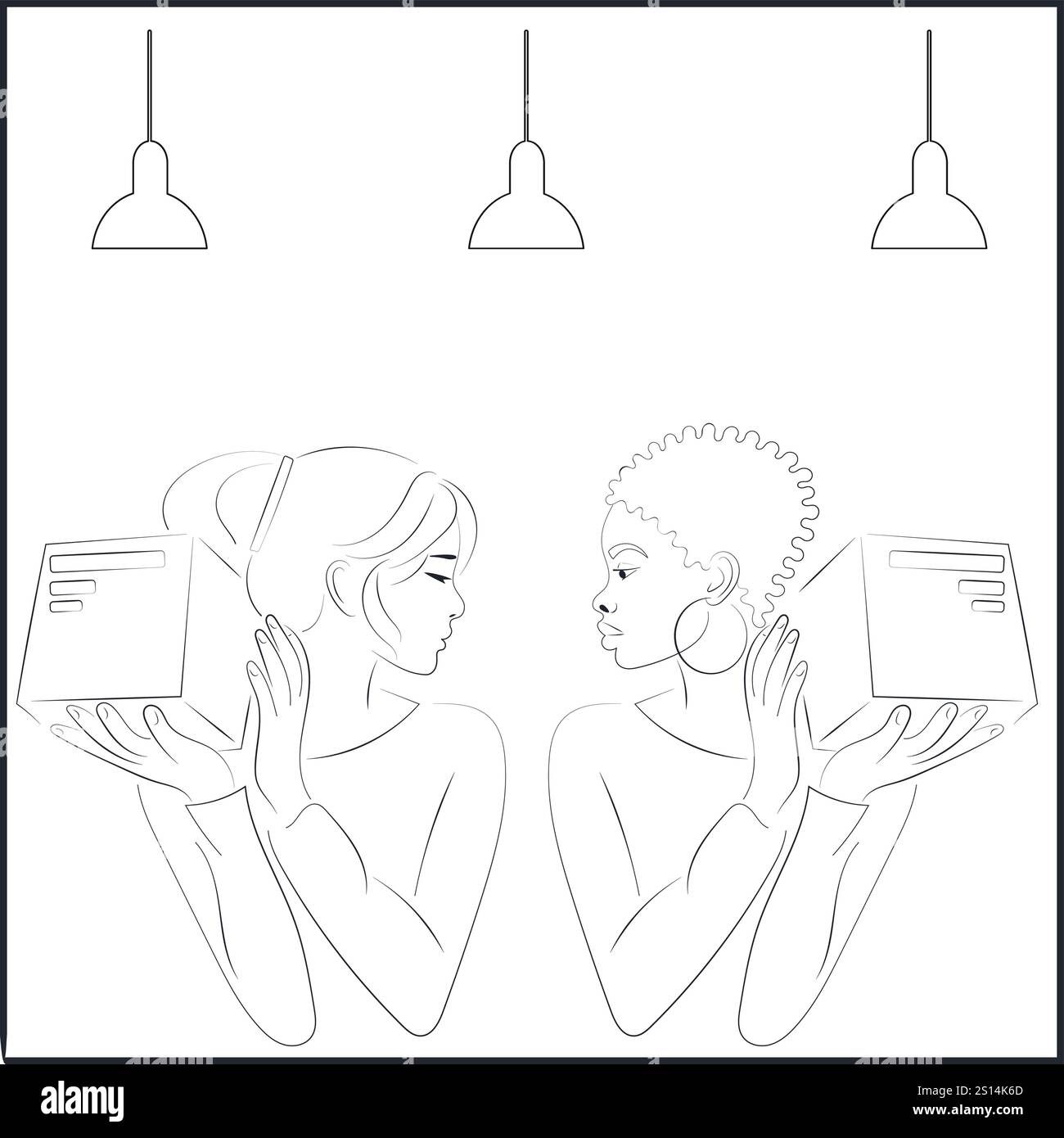 Portrait of Two Women Carrying Packages in Loft Style Cafe or Post ...