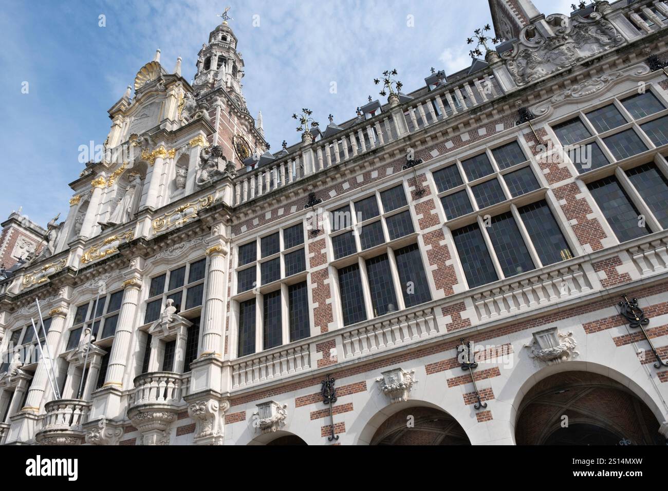 Richly decorated facade above the entrance to the library in neo ...