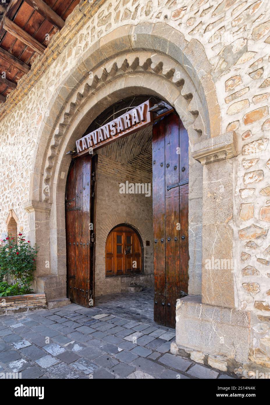 Upper Caravanserai in Shaki features a beautiful stone entrance with ...