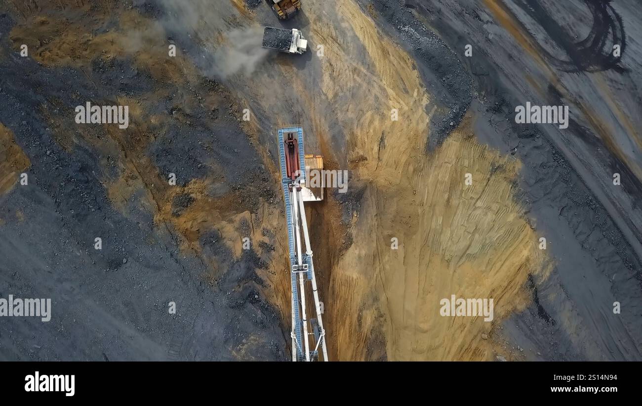 An Aerial View Showing Heavy Machinery at Work in the Process of Ore ...