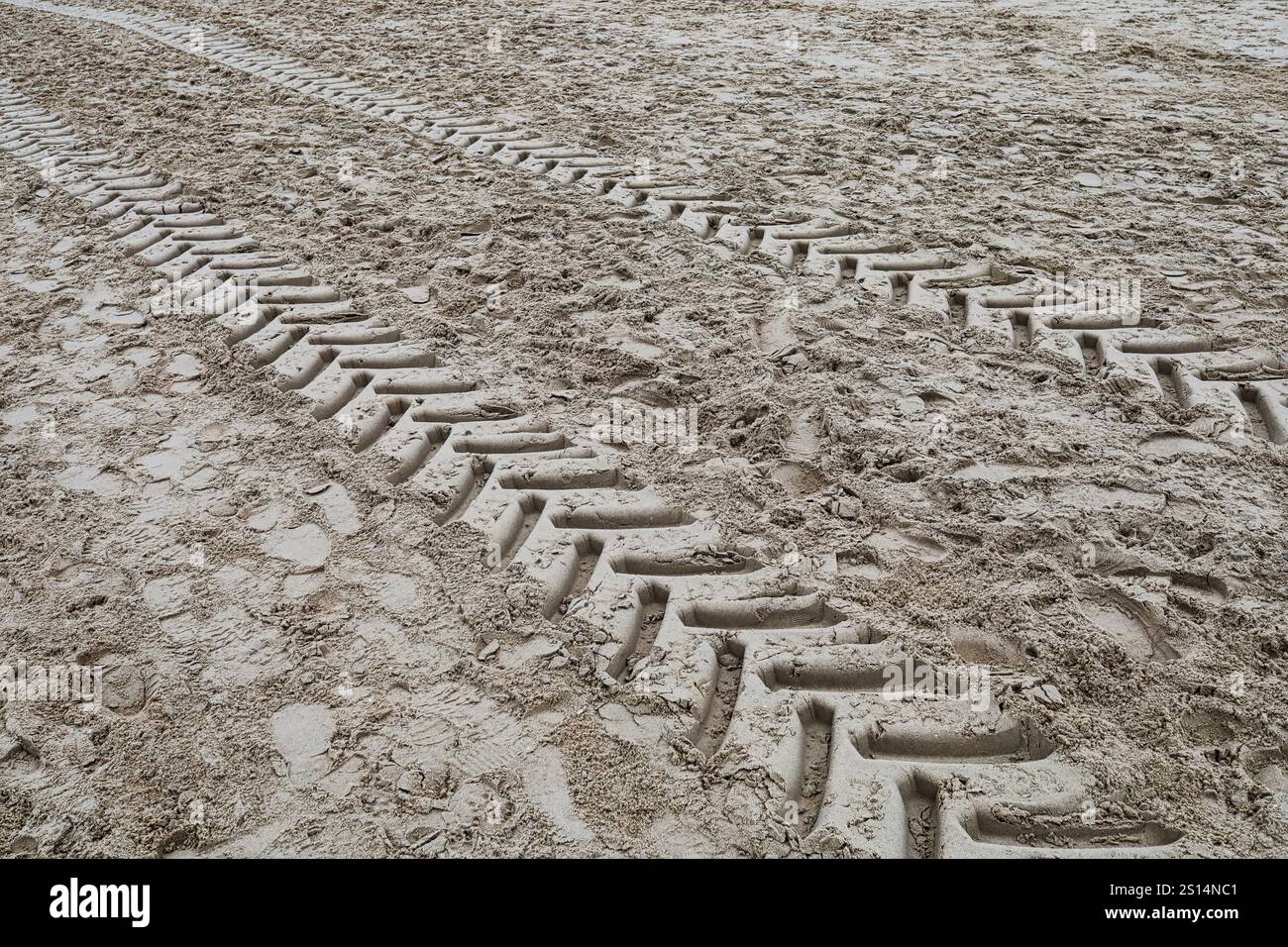 Traces of an off-road truck's tread left in the sand on the beach Stock ...