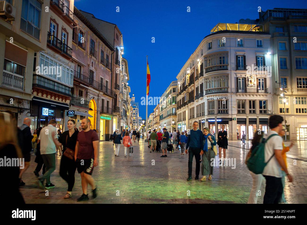 Malaga, Spain, Large Crowd of People, Walking, Old Town Center, Night ...