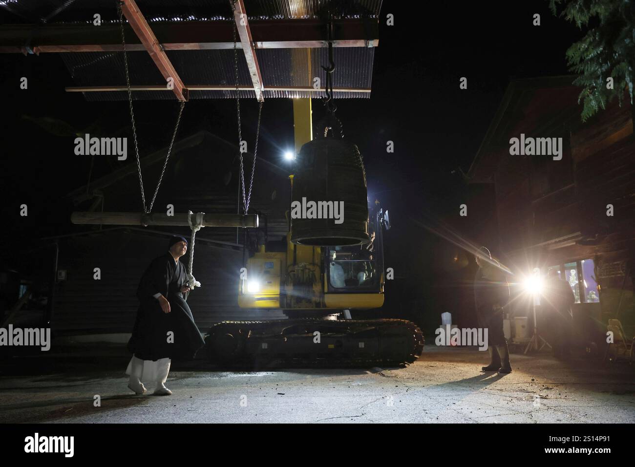 The New Year's Eve Bell, hung by heavy machinery, is ready to ring 108 ...
