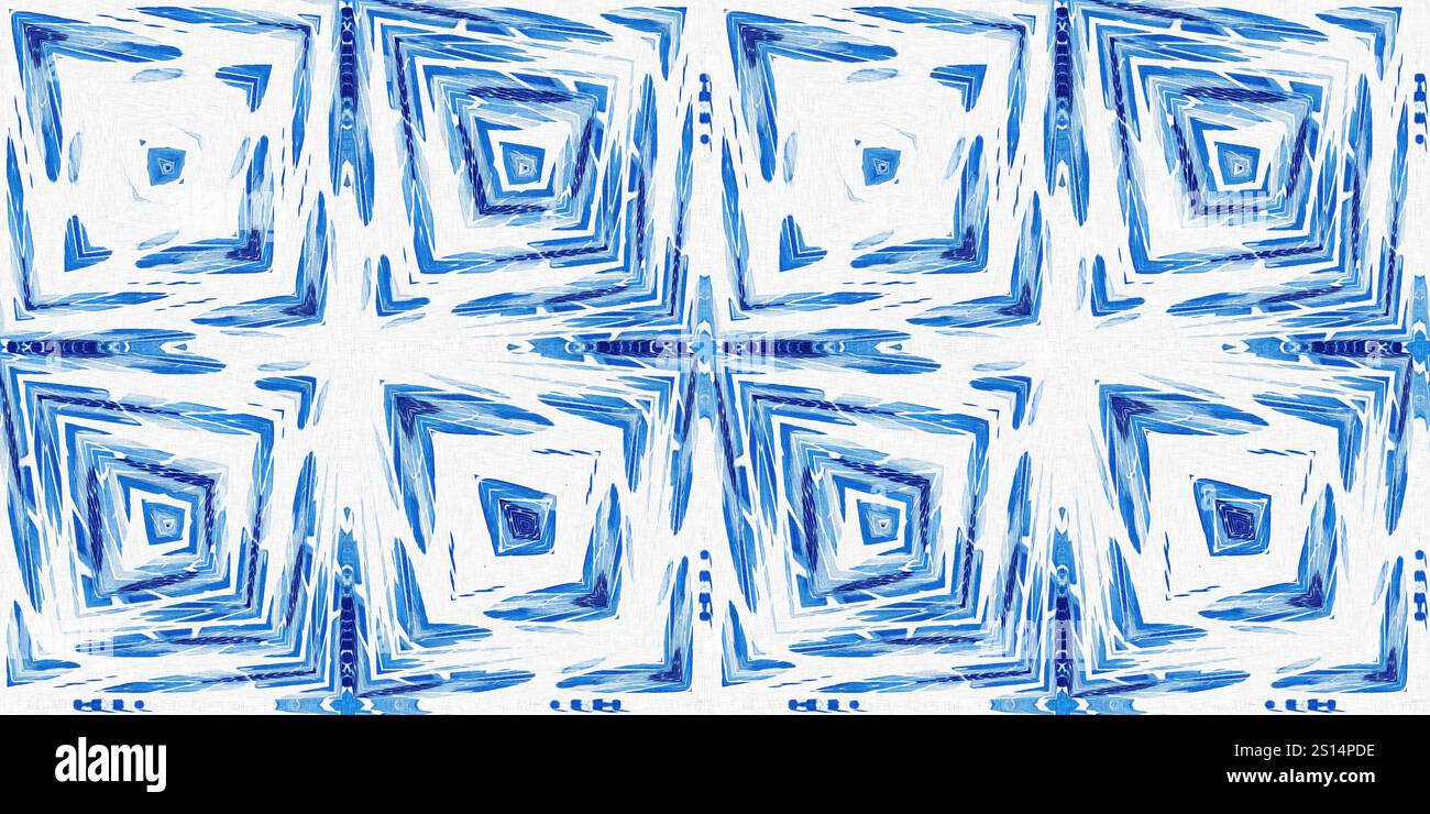 Geometric indigo shape seamless border. Irregular hand drawn batik ...