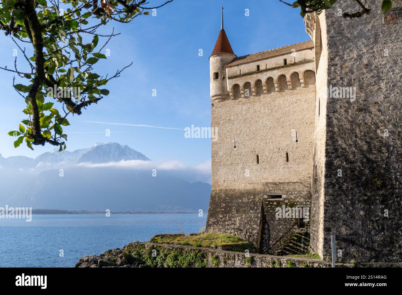 Chillon Castle or Chateau de Chillon is a famous castle located on Lake ...