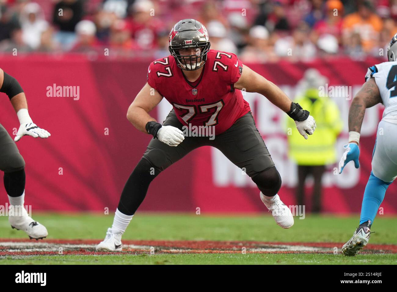 Tampa Bay Buccaneers offensive tackle Justin Skule (77) protects the ...