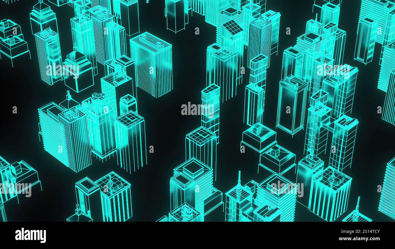 Digital neon city. Computer generated Stock Photo - Alamy