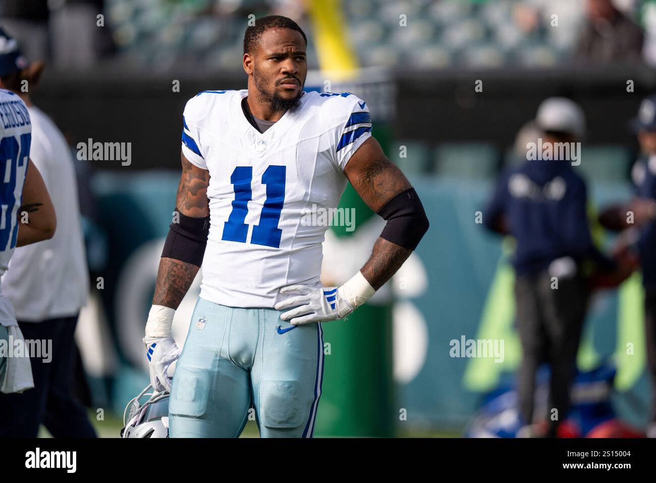 Dallas Cowboys linebacker Micah Parsons (11) looks on during warm-ups ...
