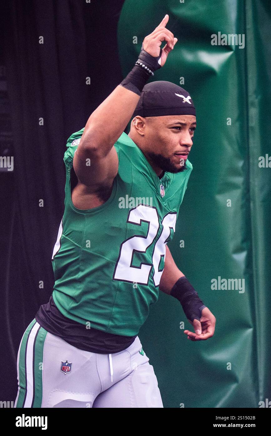 Philadelphia Eagle running back Saquon Barkley (26) comes out of the ...