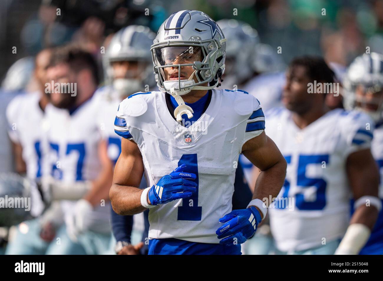 Dallas Cowboys wide receiver Jalen Tolbert (1) looks on during warm-ups ...