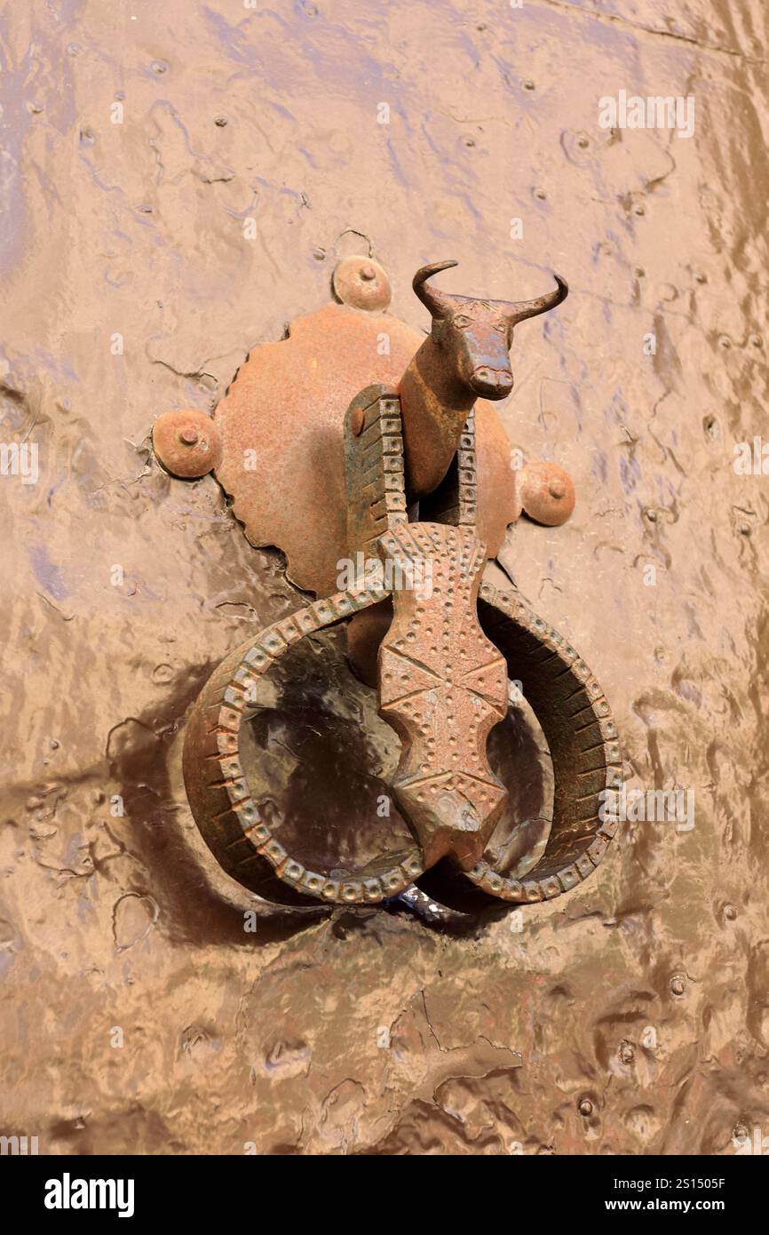 Bull door knocker on the Plaza de Toros Bull Ring, Ronda city ...
