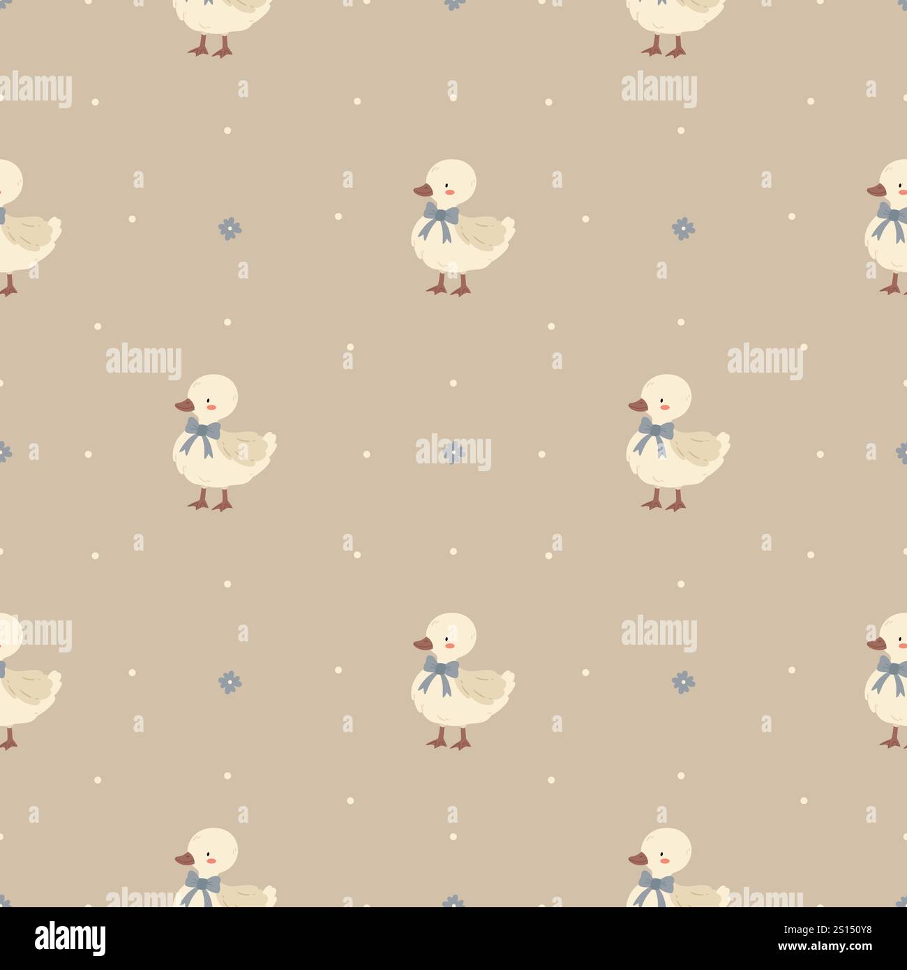 Vintage retro cute children's pattern. Goose or duck with bow in ...