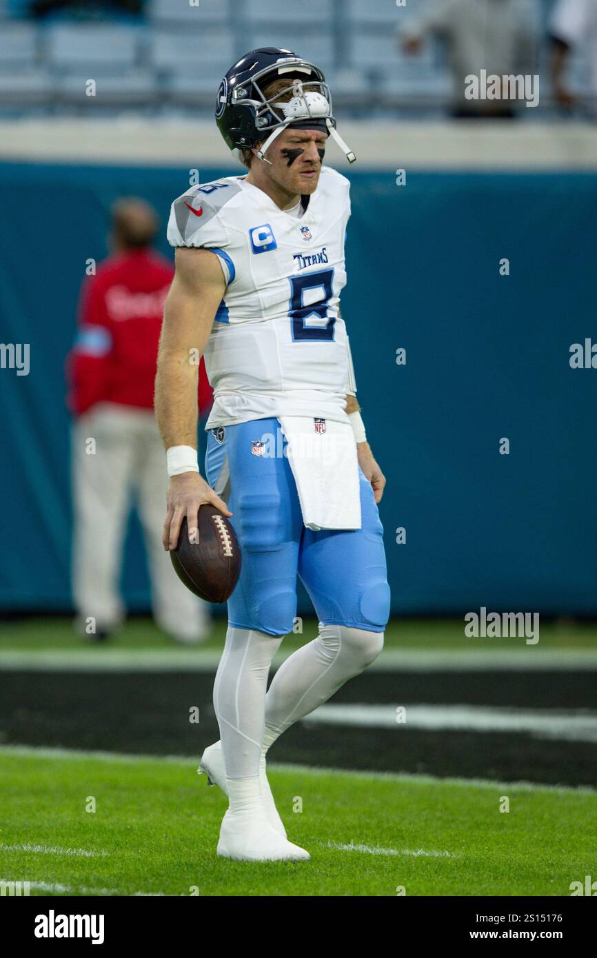 Tennessee Titans quarterback Will Levis (8) warms up before facing the ...